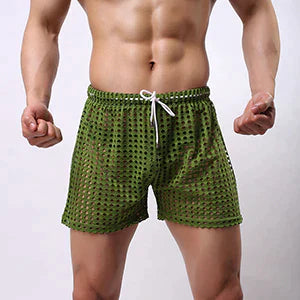 Men's Fishnet Trunks, Clothing Optional Men's Shorts Sheer Swim